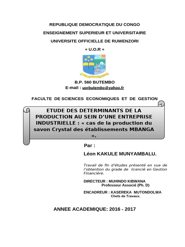 Memoire Munyambalu Leon Uor 2016_2017 Corrigé | PDF