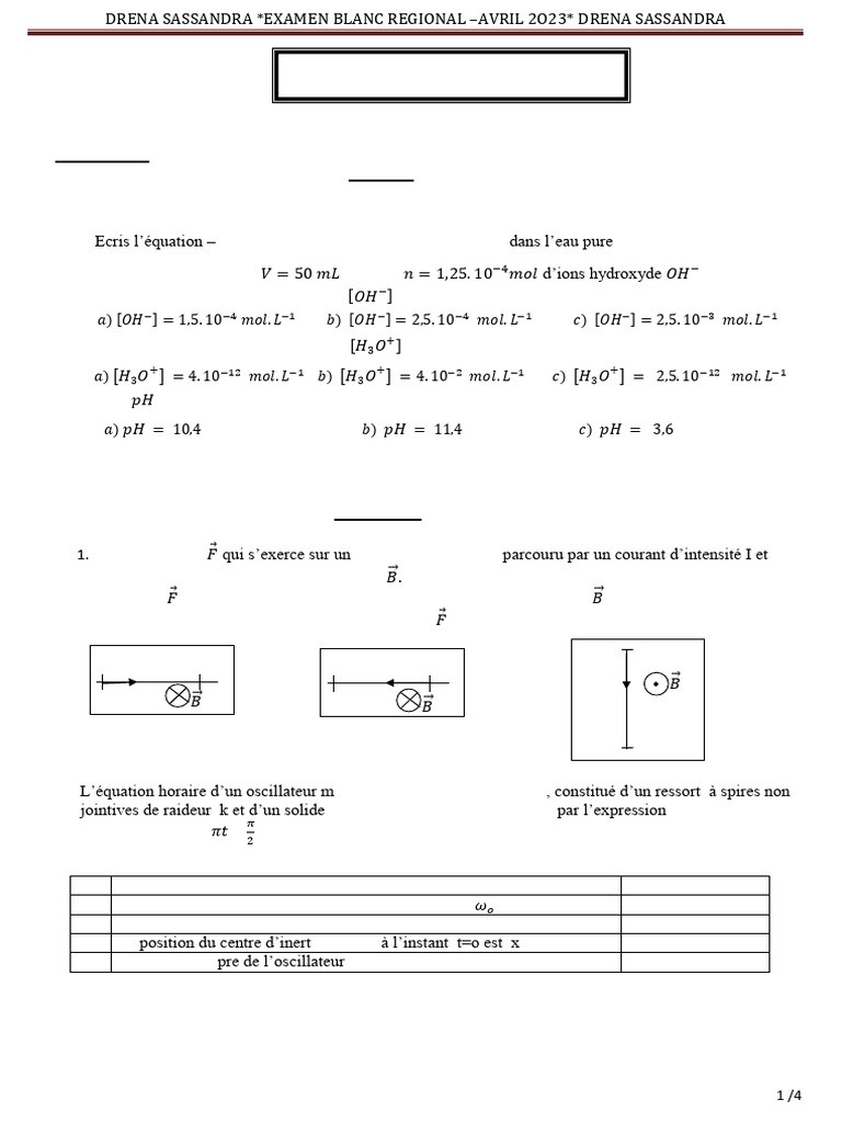 Bac Blanc 2o23 Phys Chim Serie D | PDF