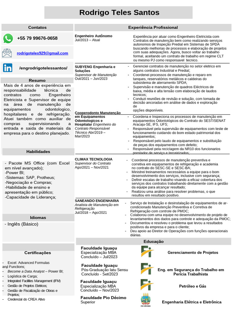 Curriculum Rodrigo Teles Santos 2024 Novo | PDF