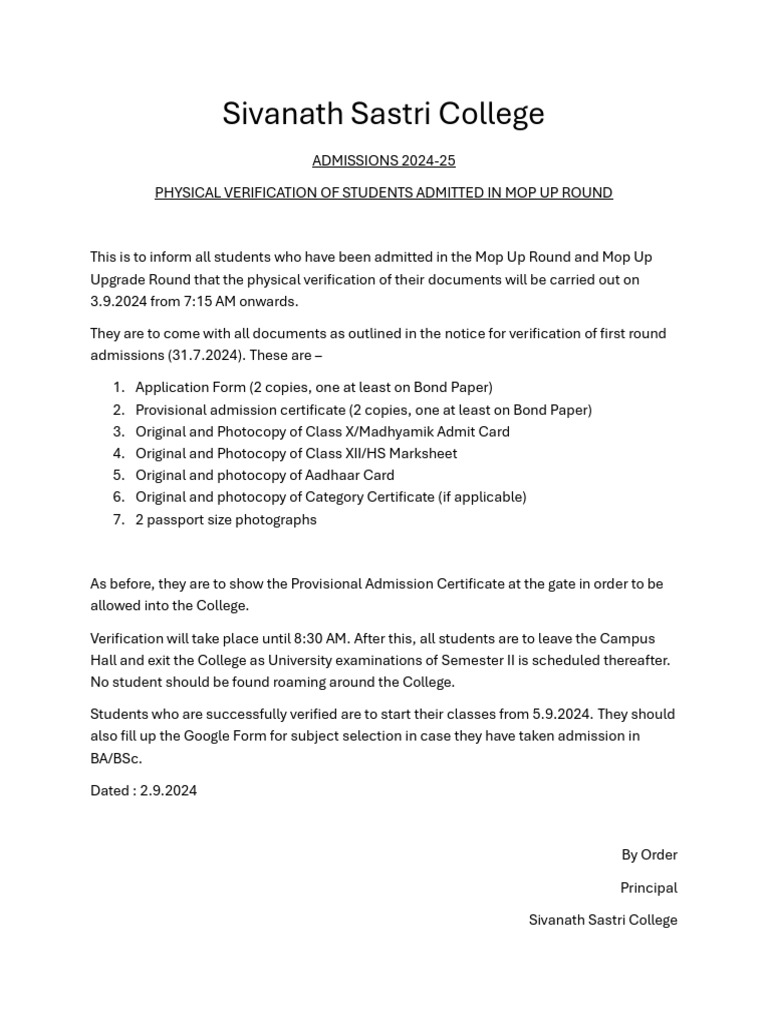 Physical Verification of Mop Up Round Students on 3.9 | PDF