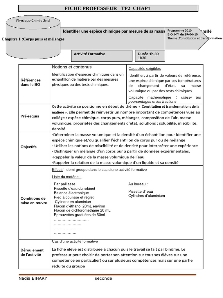 FICHE PROFESSEUR TP 2 Nad | PDF