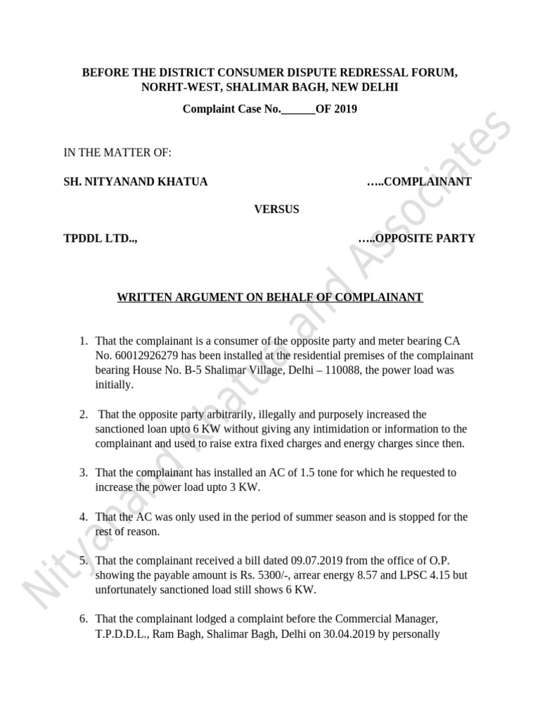 (W.S) Consumer Disputes Redressal Forum - Complaint Drafting (Complete ...