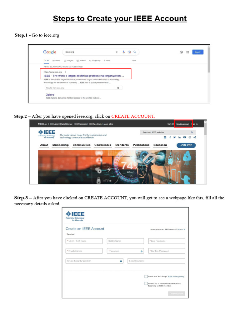 Steps to Create Your IEEE Account | PDF