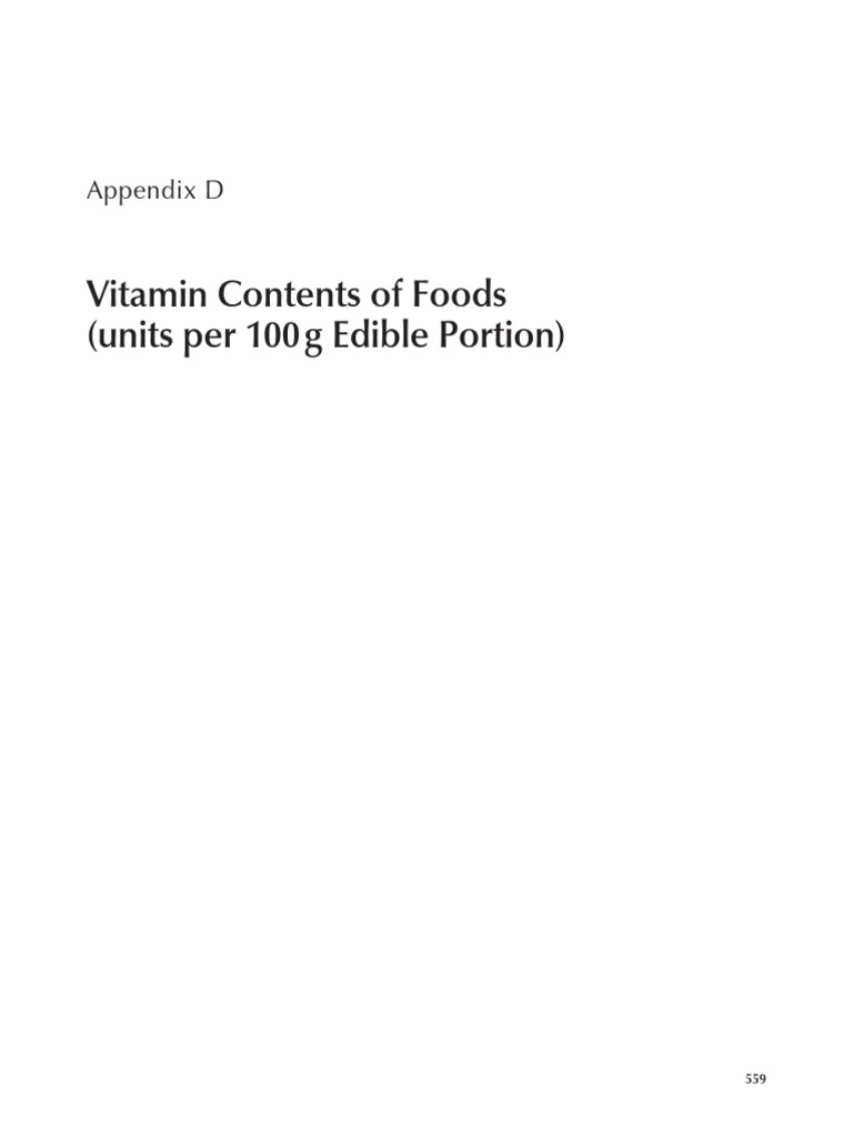 Appendix D - Vitamin Contents of Foods Units Per 100g Edibl - 2017 - The Vitami | PDF
