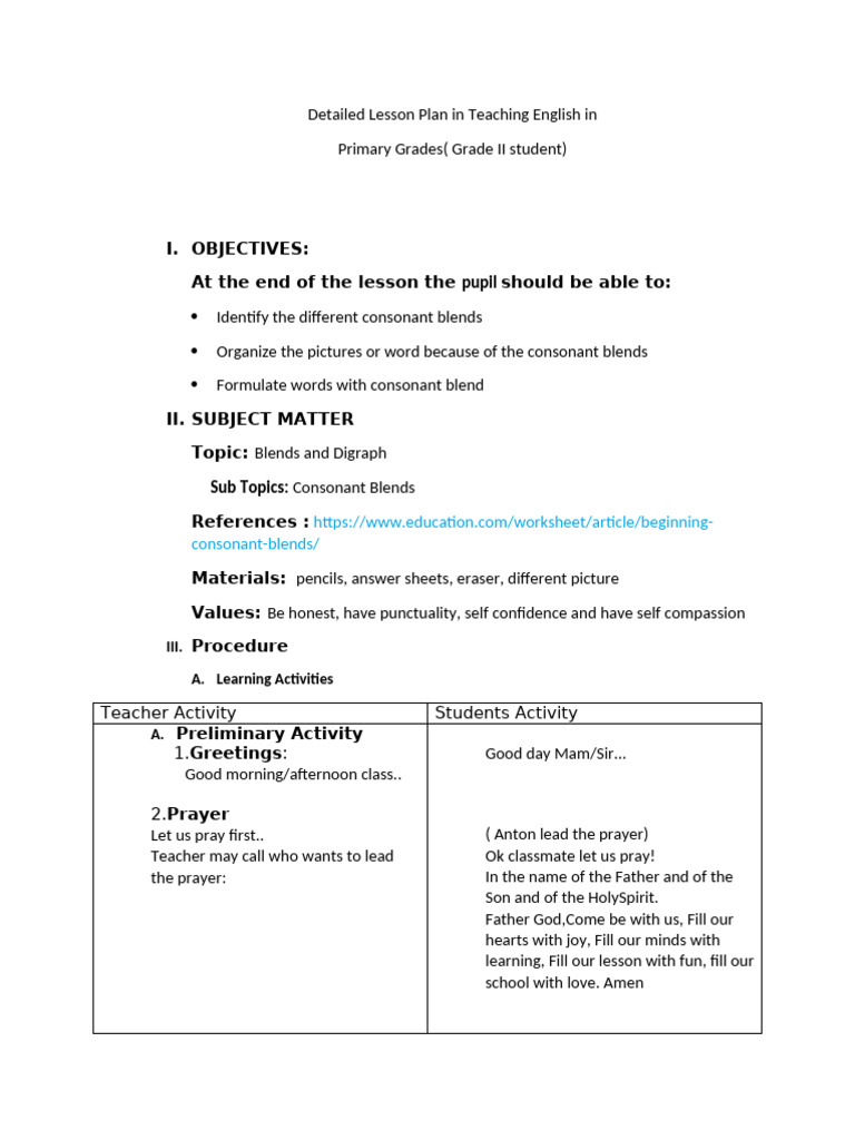 Detailed Lesson Plan About Blends and Digraph | PDF | Alphabet | Lesson ...