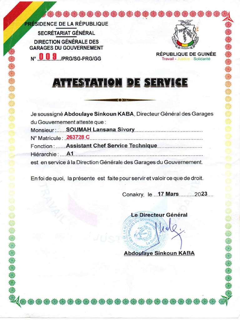 Attestation de Service | PDF