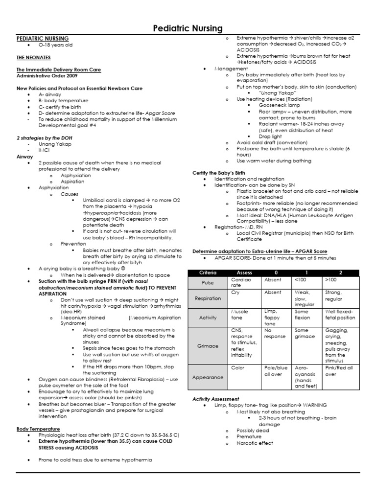 Pediatric Nursing Review Notes | PDF
