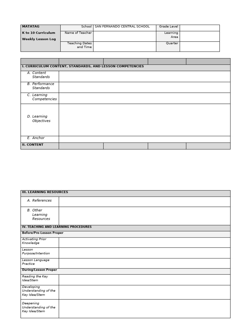 Lesson Exemplar (Blank Form) | PDF