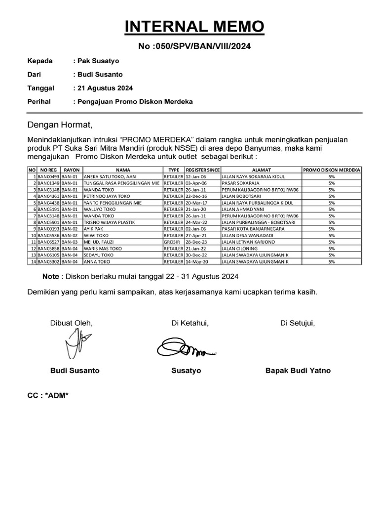 Internal Memo Promo Merdeka 2 | PDF