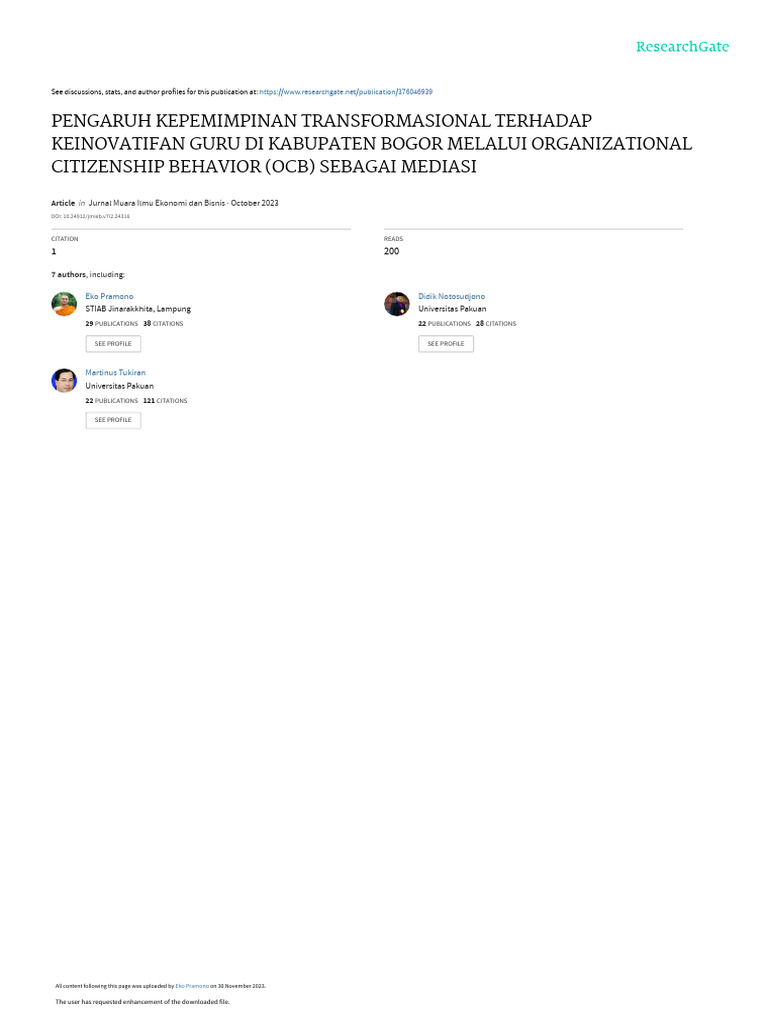 Kepemimpinan Transformasional Dalam Pembentukan Organizational Citizenship Behavior (OCB) Polisi ...