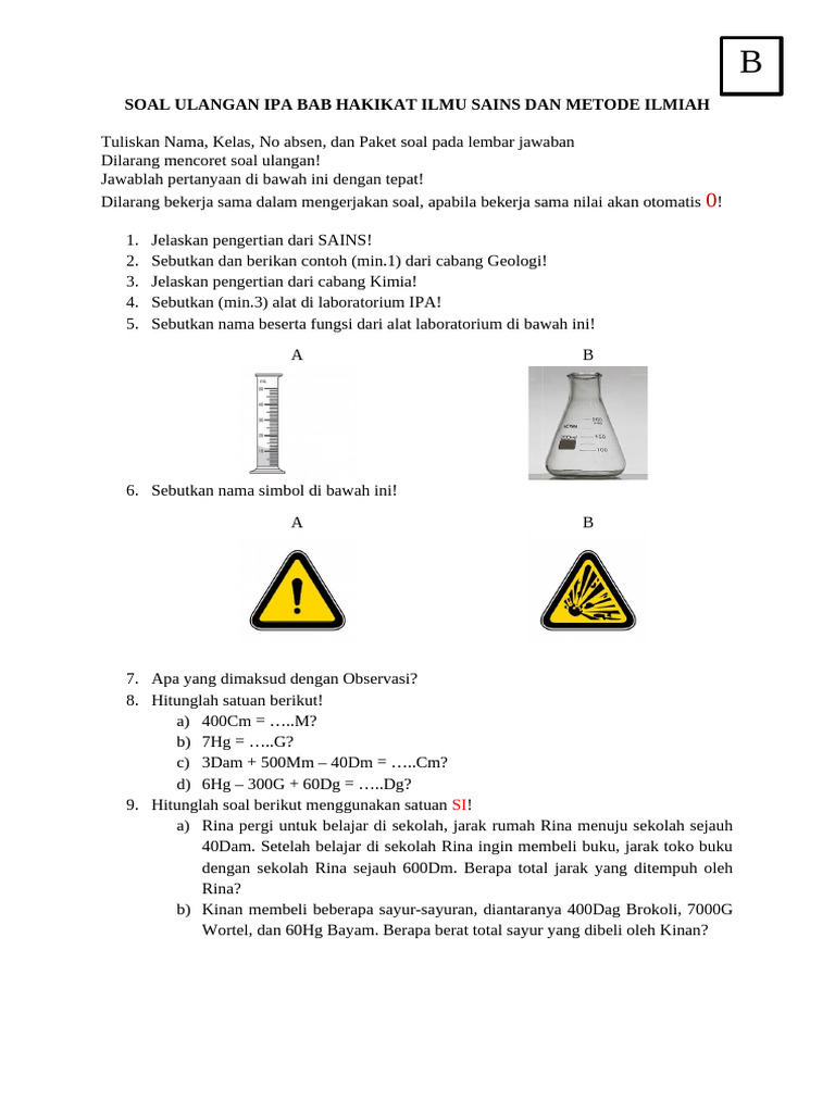 (B) SOAL ULANGAN IPA BAB HAKIKAT ILMU SAINS DAN METODE ILMIAH | PDF