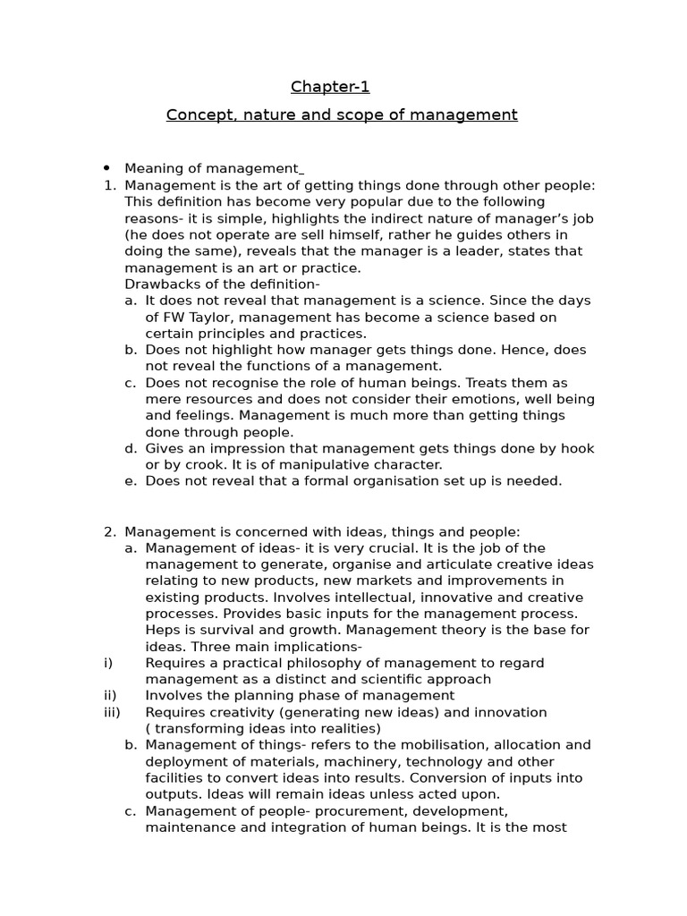 Chapter-1 Concept, Nature and Scope of Management | PDF