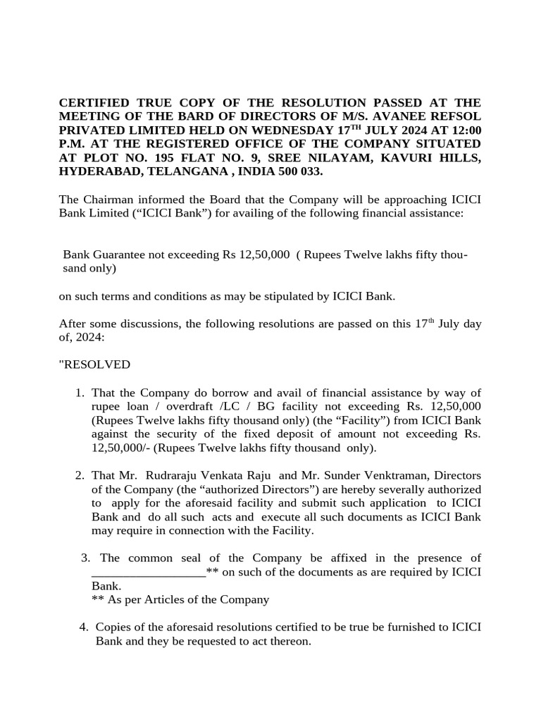 Board Resolution Annexure G- Format of Revised | PDF