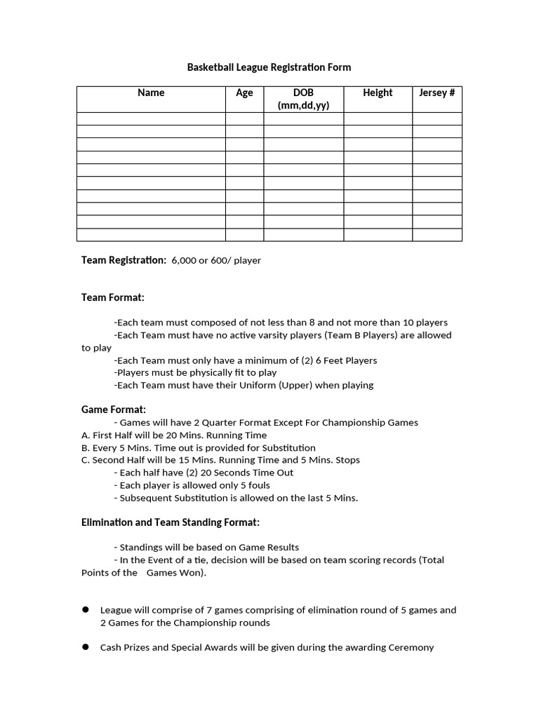Basketball League Registration Form | PDF