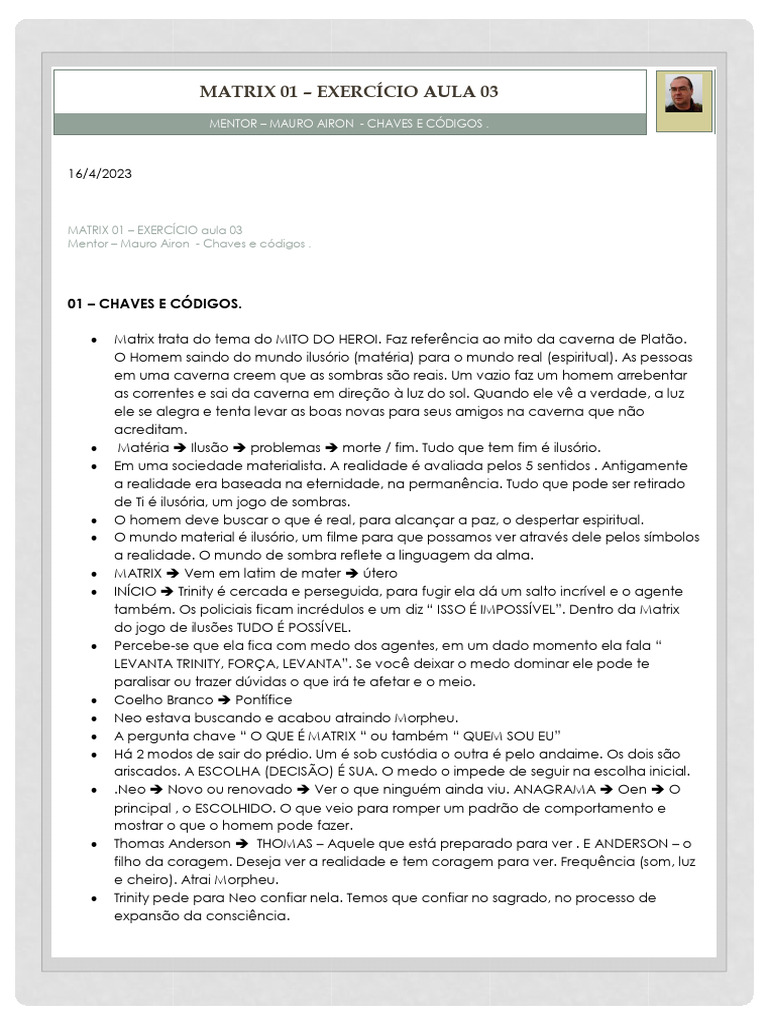 Mentoria - MatriX - EXercicio Aula 03 | PDF