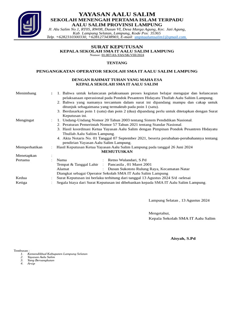 SK001. Pengangkatan Bendahara Bos | PDF