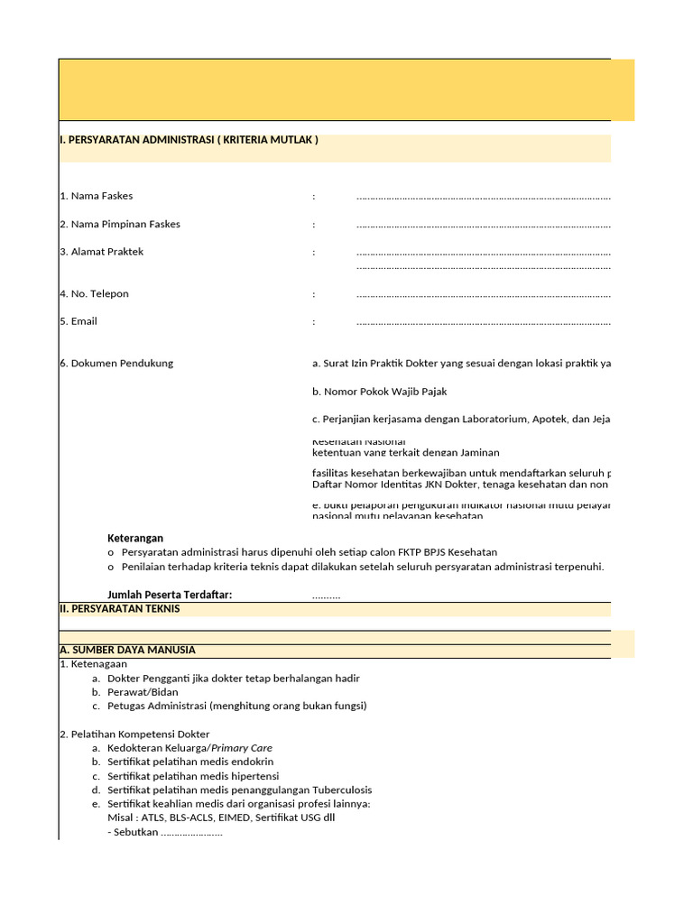Formulir Rekredensialing FKTP Tahun 2024-DPP | PDF