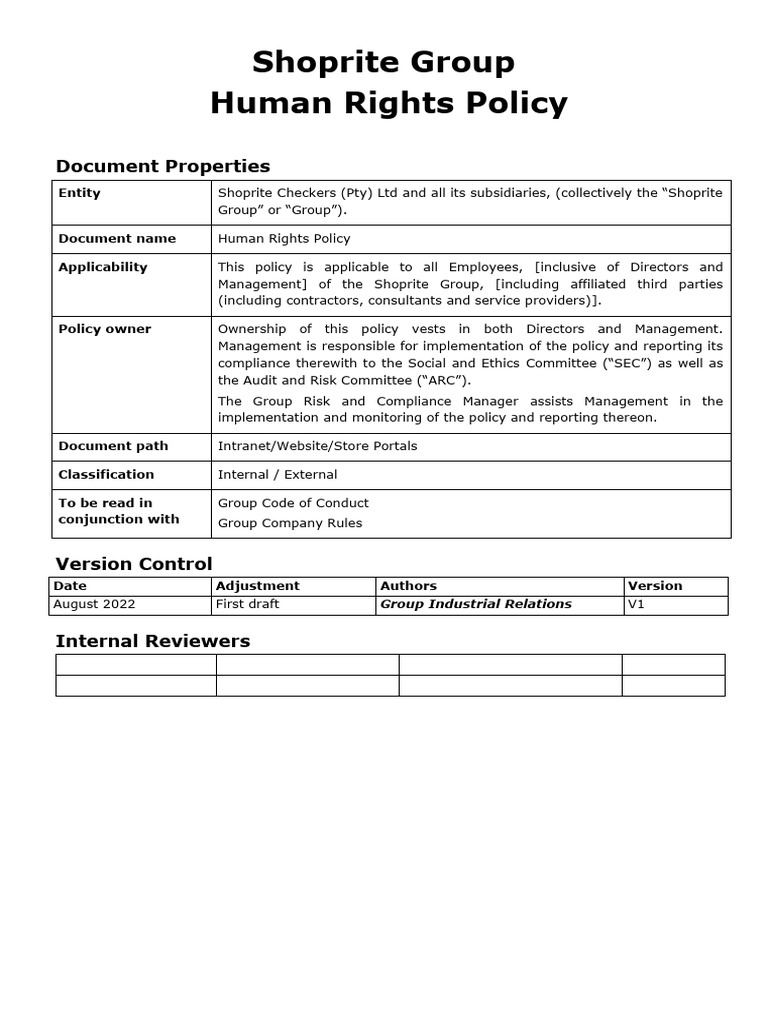 Shoprite Group Human Rights Policy | PDF
