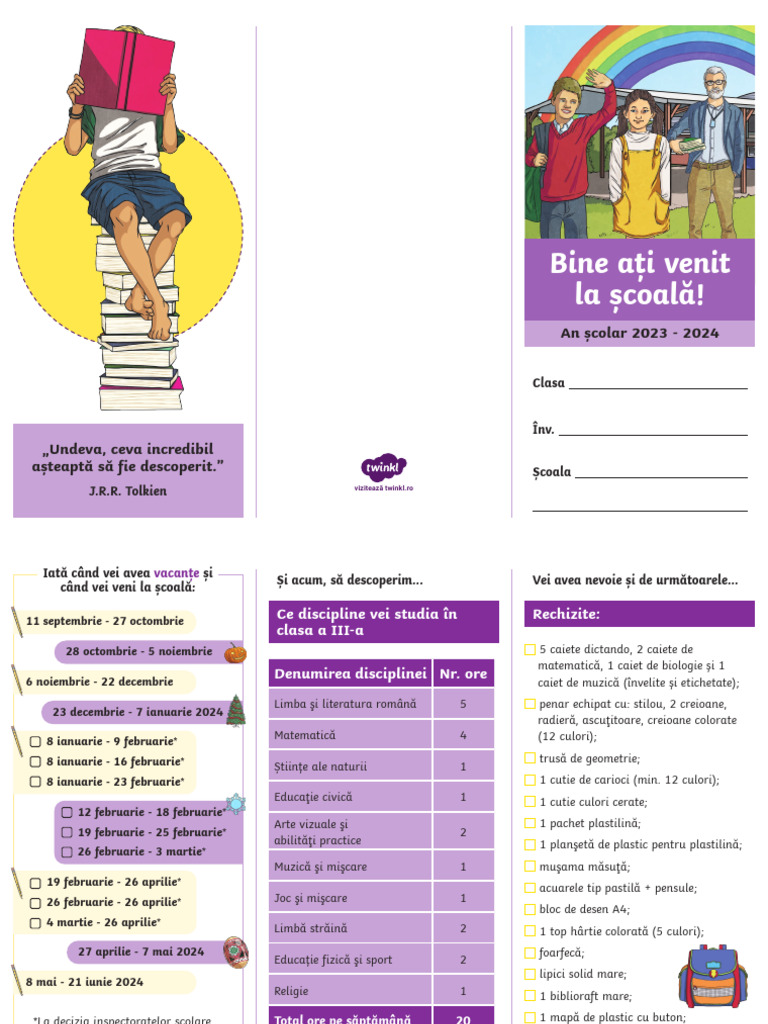 Pliant Pentru Inceputul Clasei A III-A - Model | PDF