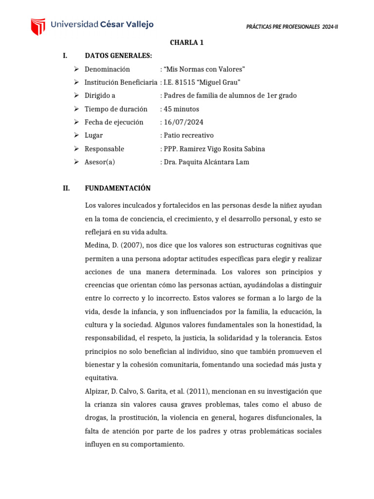 Charla 1 Valores | PDF