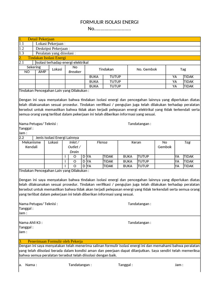Form Isolasi Energi 2 | PDF