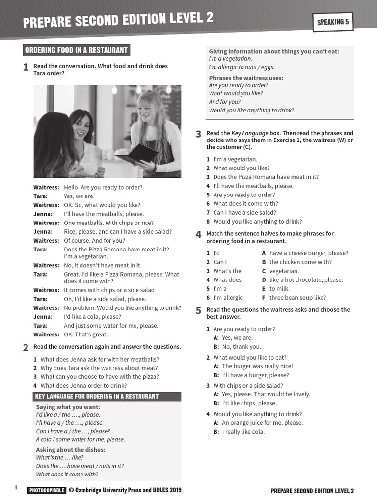 Prepare 2 Speaking 5 | PDF | Lunch | European Cuisine