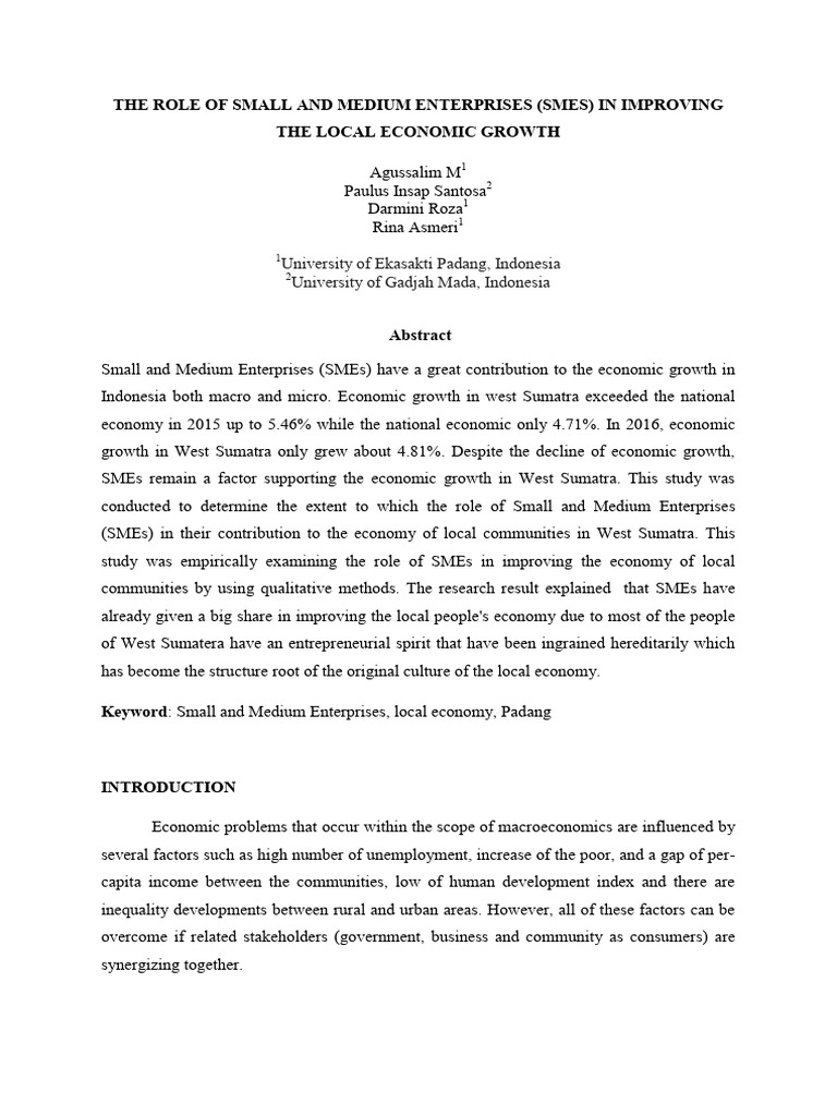 The Role of Small and Medium Enterprises | PDF