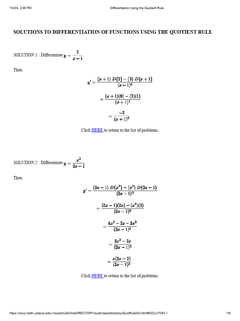 Differentiation Using The Quotient Rule | PDF