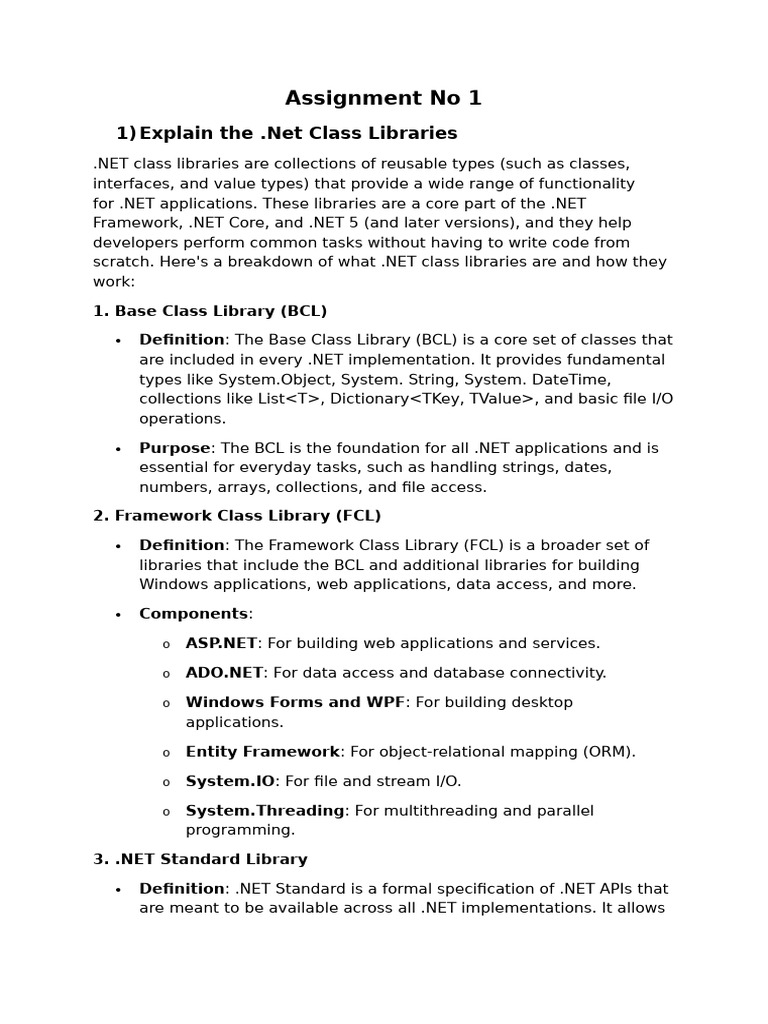 Overview of .NET Class Libraries and Operators | PDF | Software ...