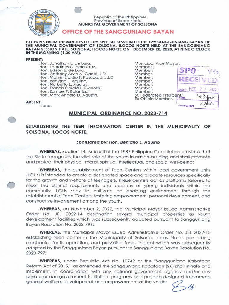 M.O 2023 714 Establishing The Teen Information Center | PDF