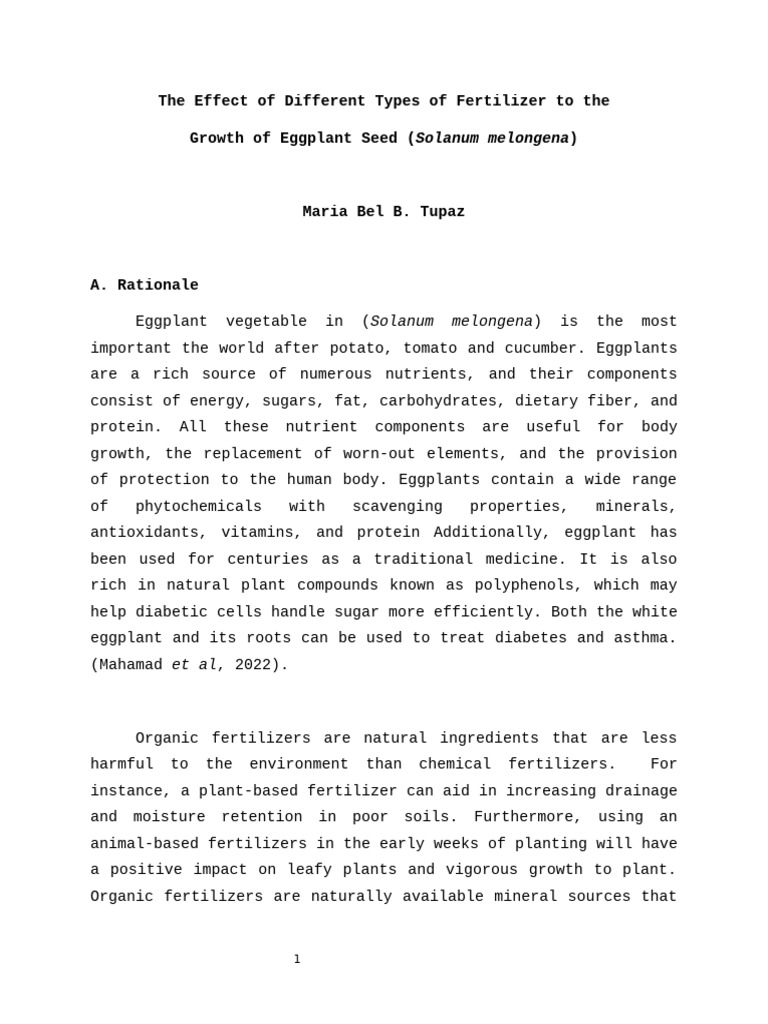 The Effect of Different Types of Fertilizer | PDF