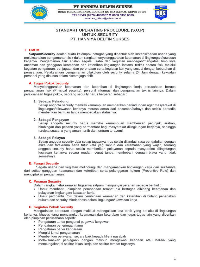 Standart Operating Procedure Security PT - HDS 2018 | PDF