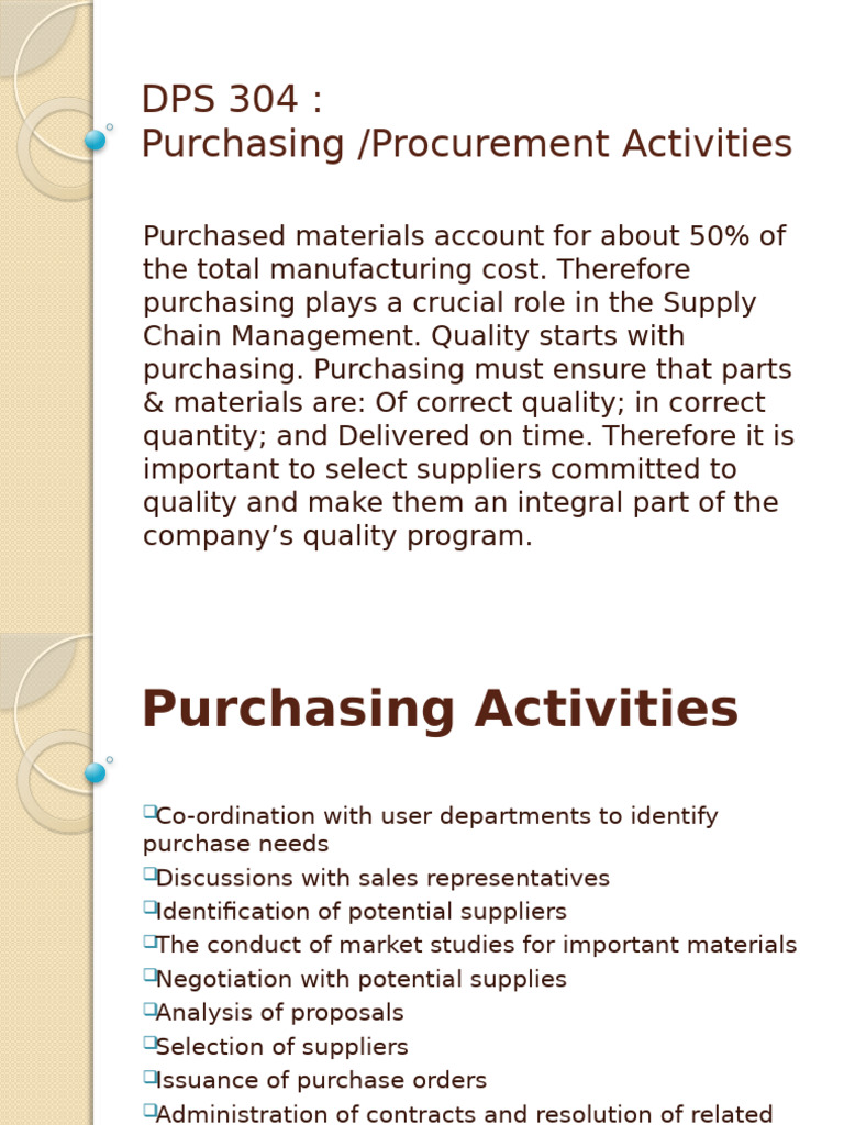 DPS 304 Purchasing and Procurement Activities | PDF