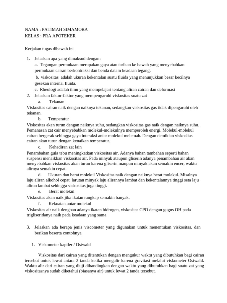 Tugas Viskositas Patimah Simamora | PDF