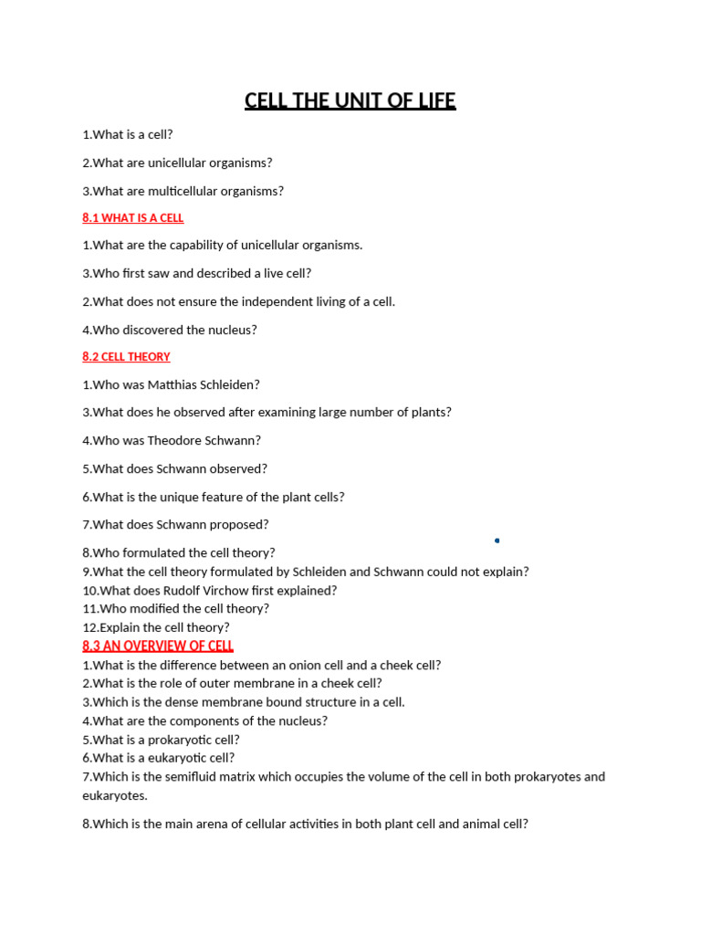 Cell The Unit of Life | PDF