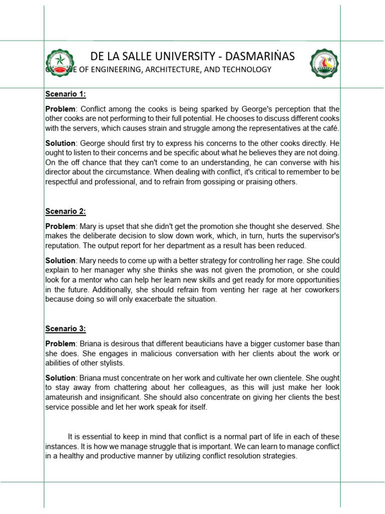 Conflict Resolution Scenarios | PDF