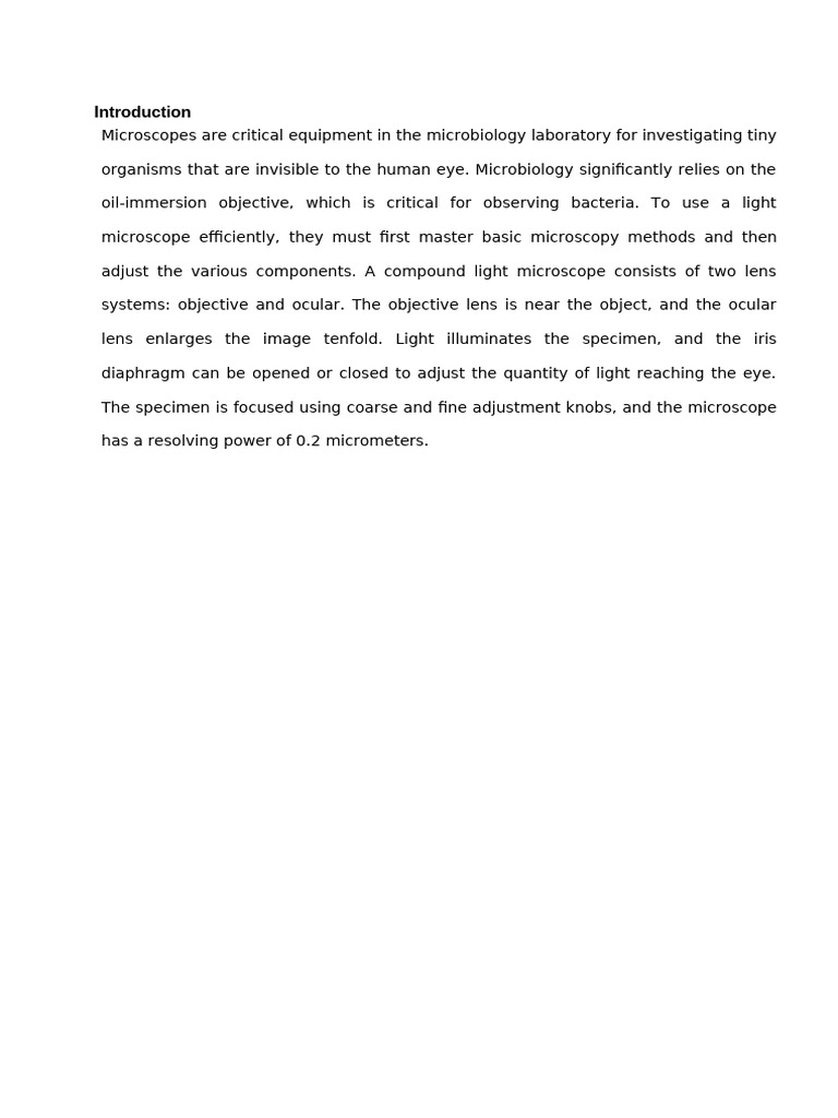 Lab Ex. No. 1 The Microscope | PDF