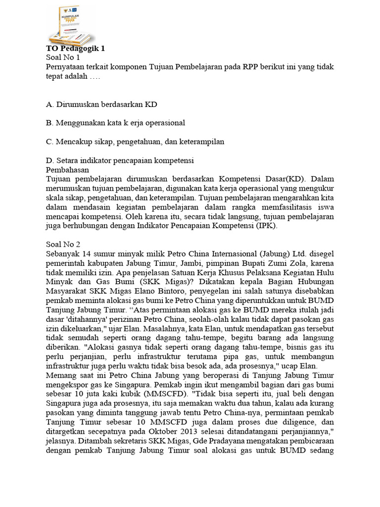 Tryout 1 Kompetensi Pedagogik | PDF