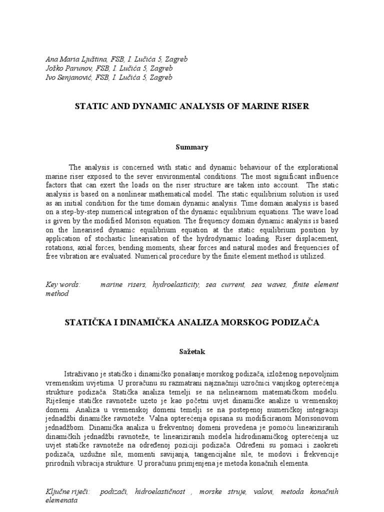 Static and Dynamic Analysis of Marine Risers | PDF | Normal Mode | Tide