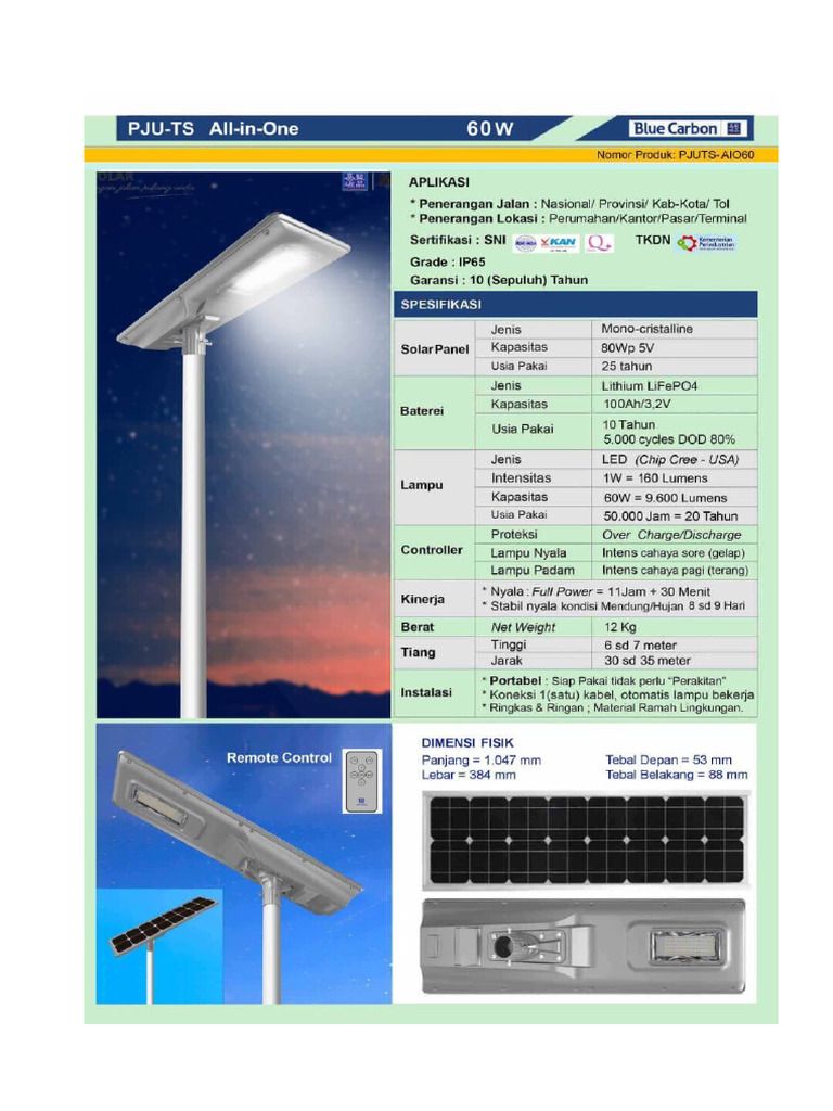 RAB PJU-TS All in One 100 W | PDF