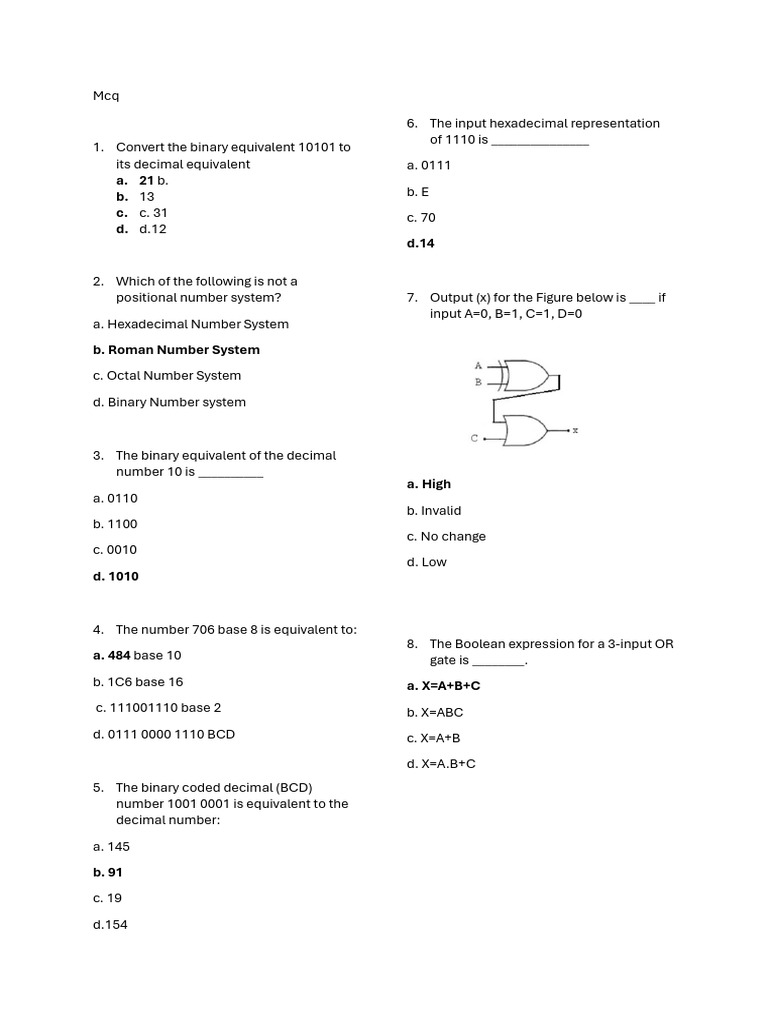 Digital Final MCQ Quiz & Midterm | PDF | Logic Gate | Teaching Methods ...