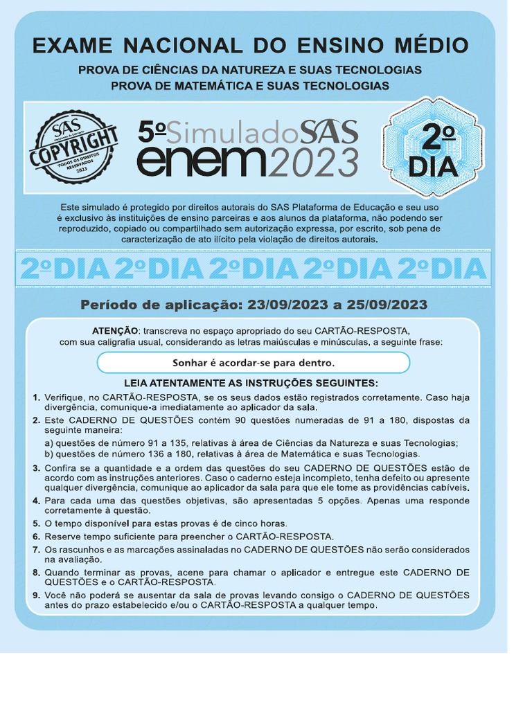 5º - Simulado SAS - Matemática | PDF