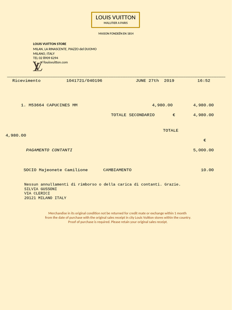 LV - Front Receipt PDF | PDF