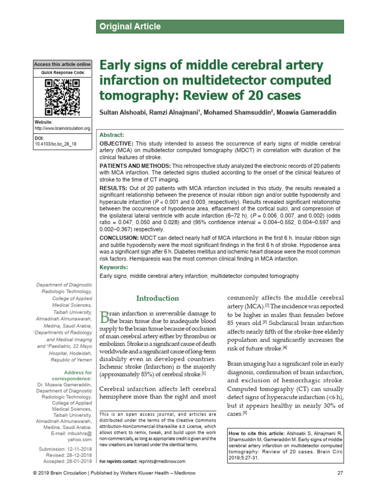 Early Signs of Middle Cerebral Artery Infarction.6 | PDF