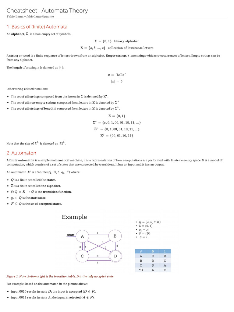 Cheatsheet Automata Theory | PDF