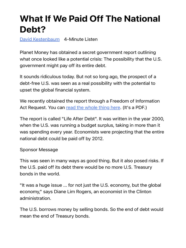 What If We Paid Off The National Debt? - Planet Money - NPR | PDF