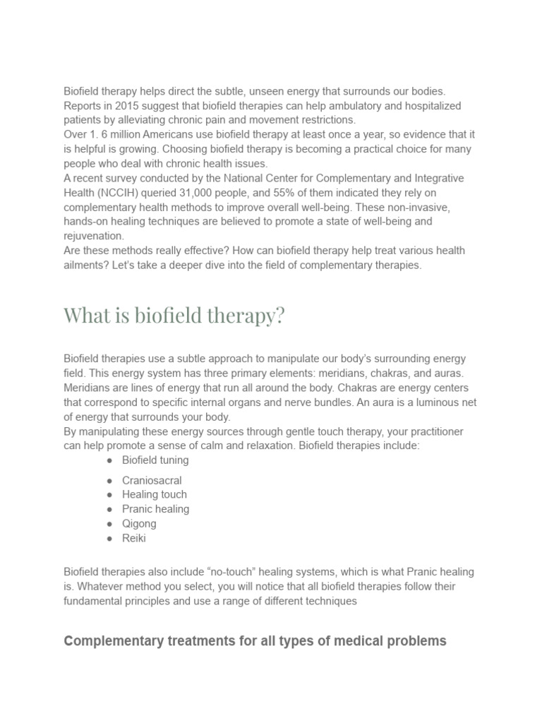 Biofield Therapies and Chronic Conditions | PDF