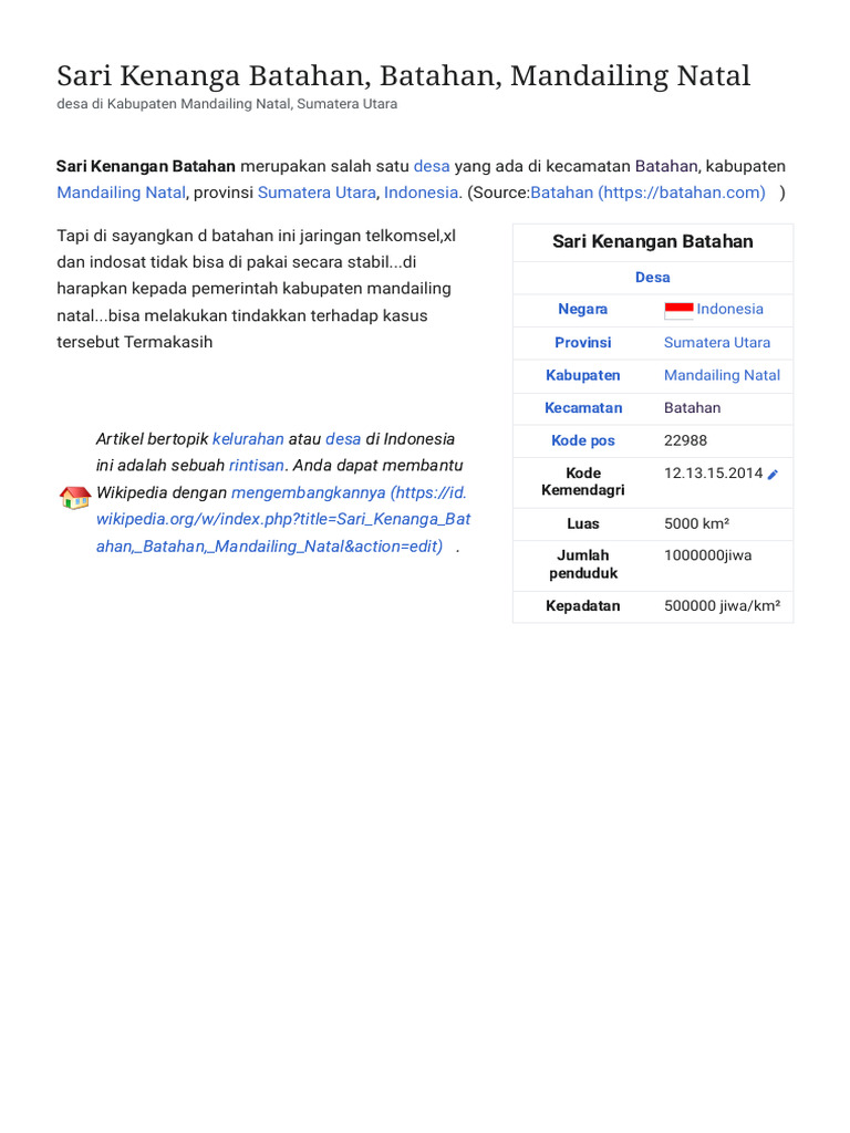 Sari Kenanga Batahan, Batahan, Mandailing Natal - Wikipedia Baha | PDF
