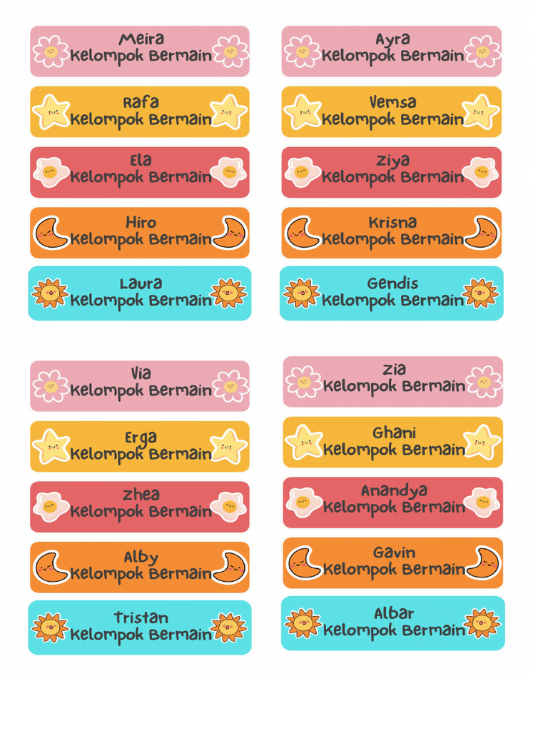 Label Nama Anak Paud | PDF