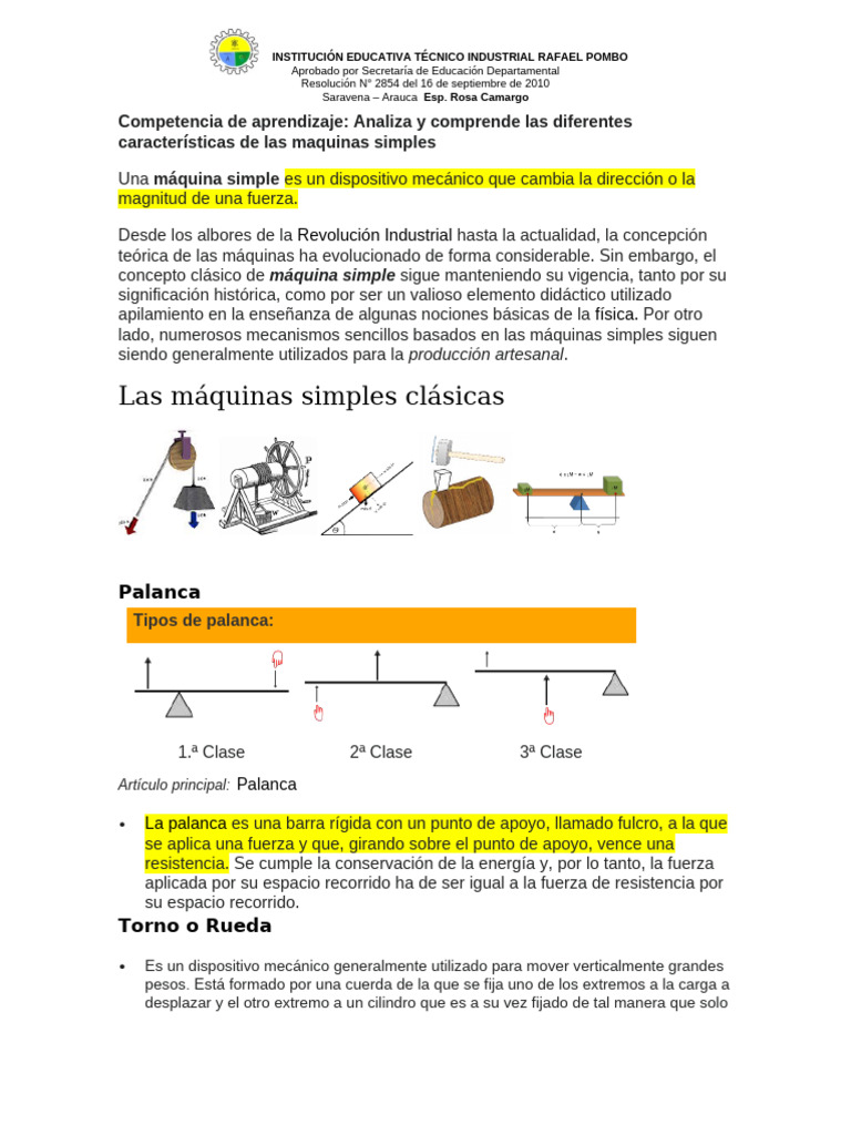 Guia de Las Maquinas Simples | PDF | Palanca | Máquinas